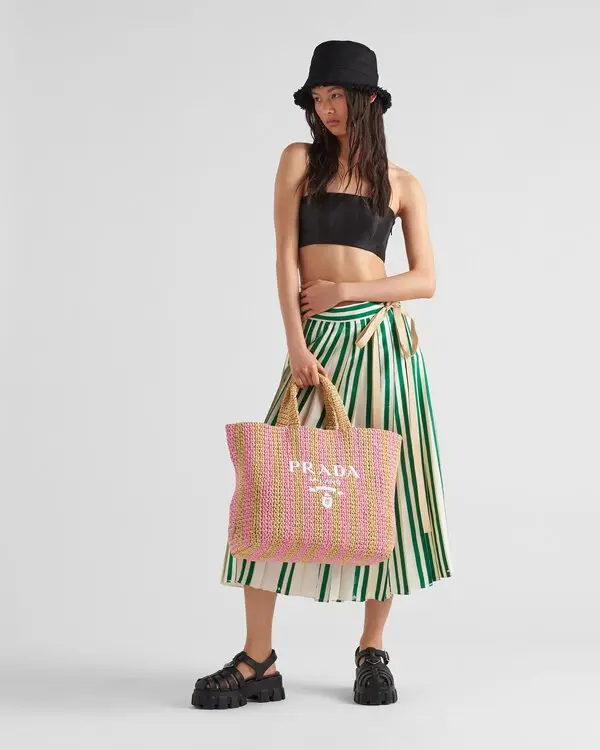 Prada Large Crochet Tote Bag - Tan/Petal Pink | Editorialist